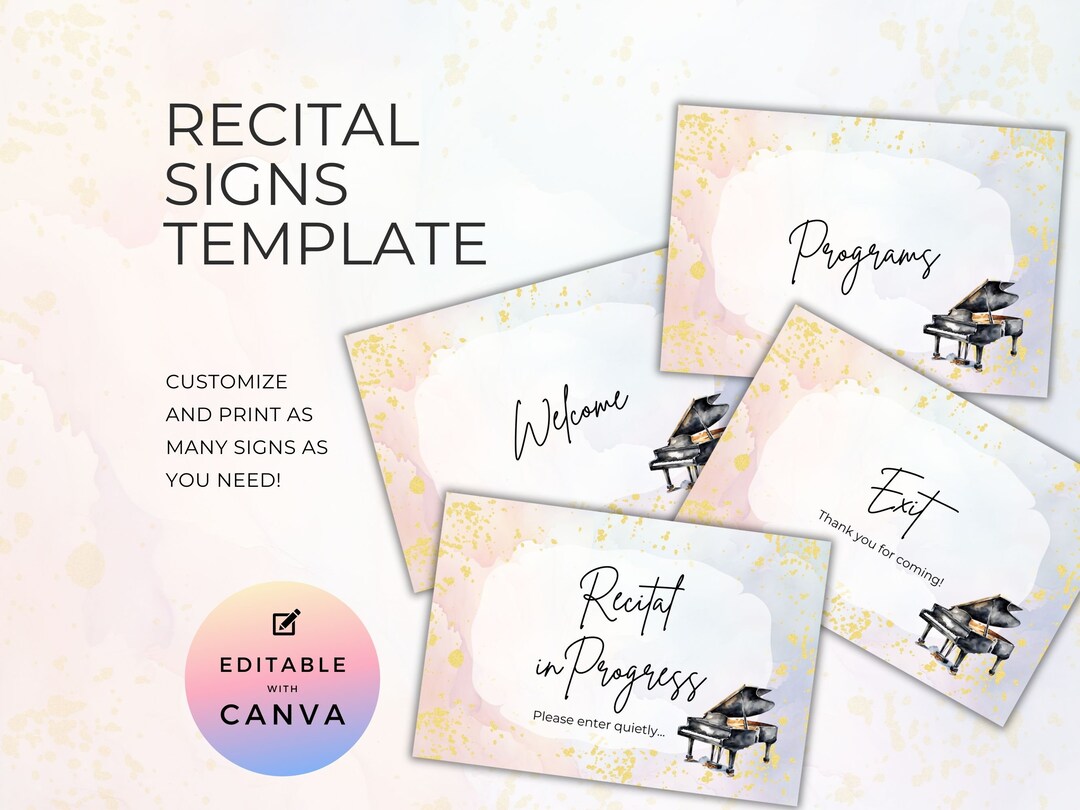 Piano Recital Signs, Door or Table Signage to Guide Audience, Welcome ...