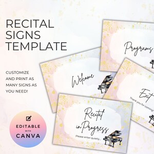 Piano Recital Signs, Door or Table Signage to Guide Audience, Welcome ...