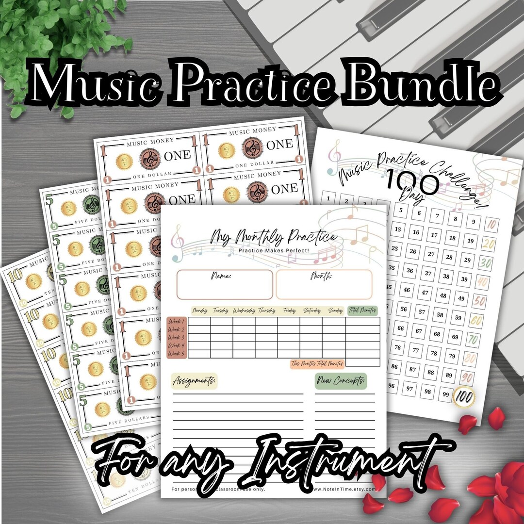 Piano Practice Log, Motivational Bundle, 100 Day Challenge, Music Money ...