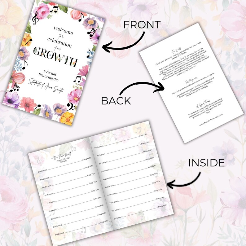 Music Recital Program Template, Celebrate Growth, Wildflower Theme ...