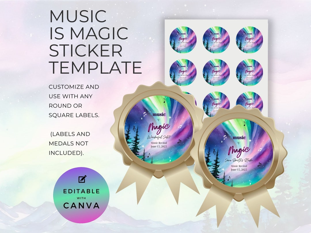 Music is Magic Recital Sticker Template, Aurora Night Sky, Achievement ...