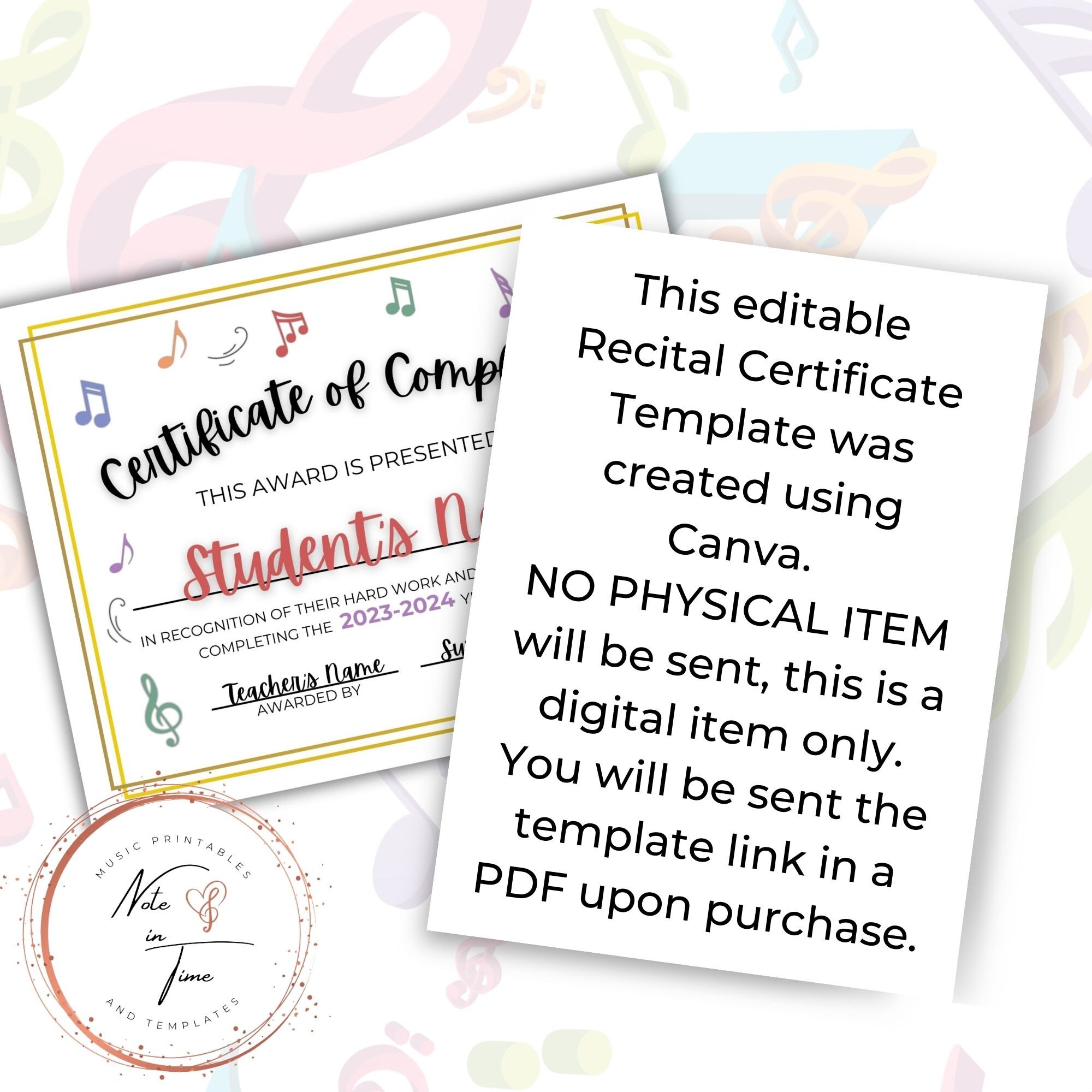 End of Year Music Certificate, Student Completion Achievement Award ...