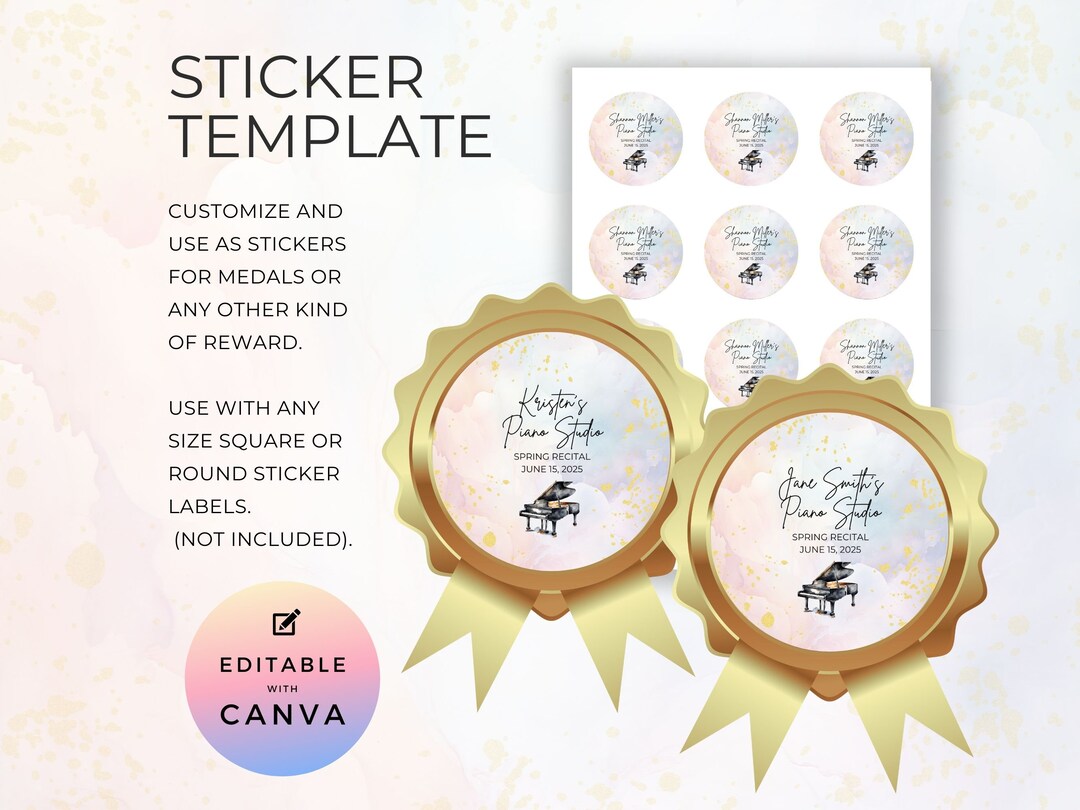 Piano Recital Sticker Template, Achievement Reward for Music Students ...