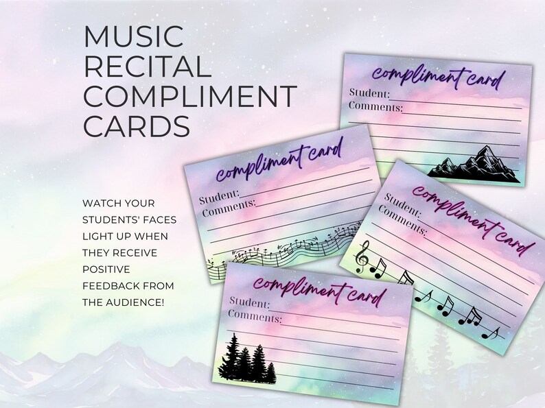 Music is Magic Compliment Cards for Recitals, Aurora Night Sky ...