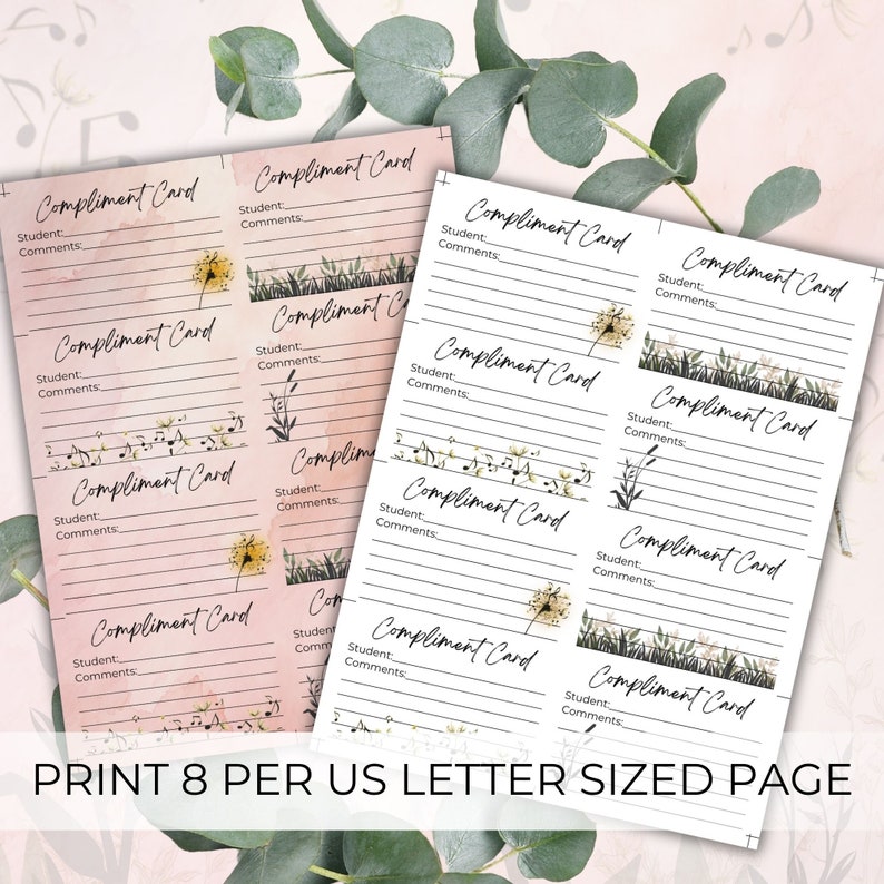 Compliment Cards for Music Recitals, Printable Piano Teacher Resource ...