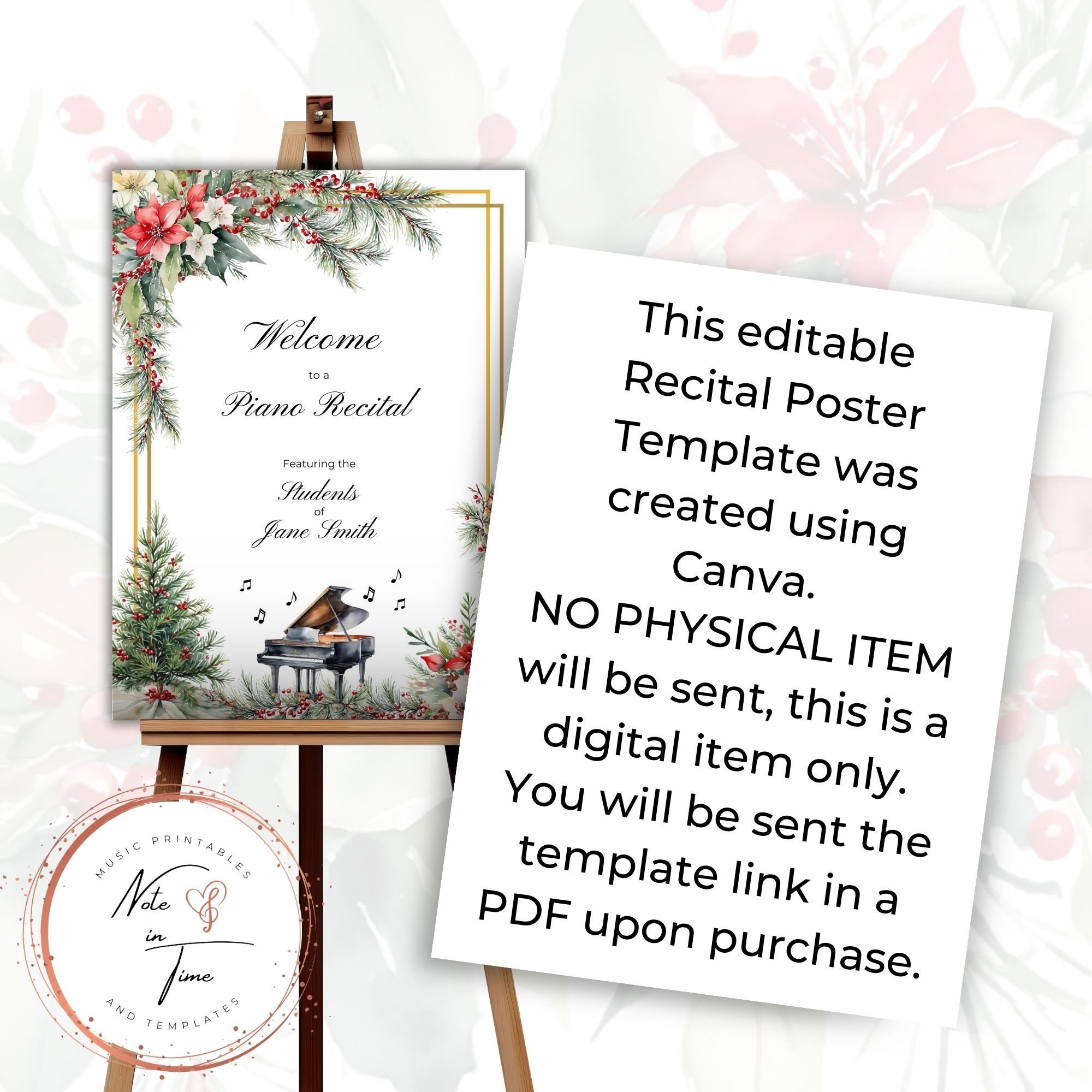 Holiday Piano Recital Poster, Door or Easel Signage to Guide Audience ...