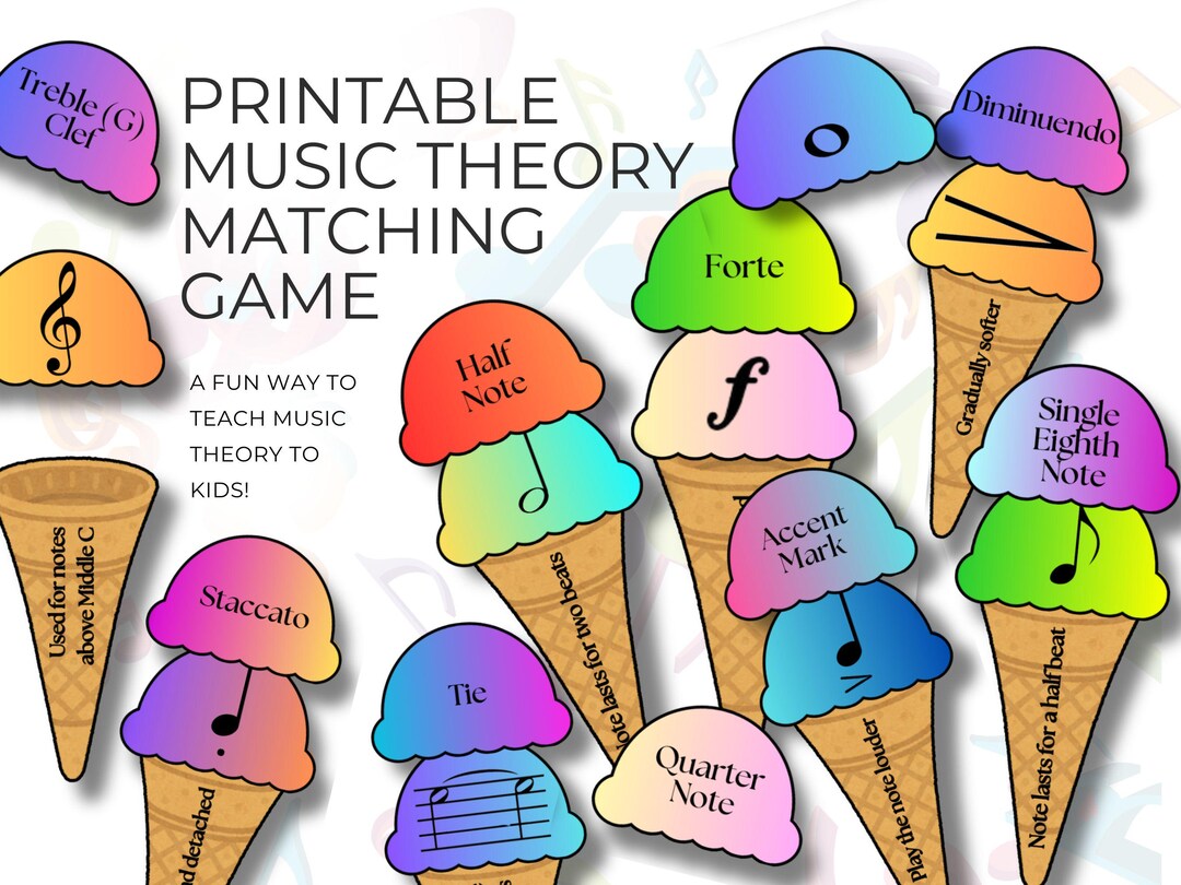 Musical Theory Matching Game, Stackable Ice Cream Cones, Printable PDF ...