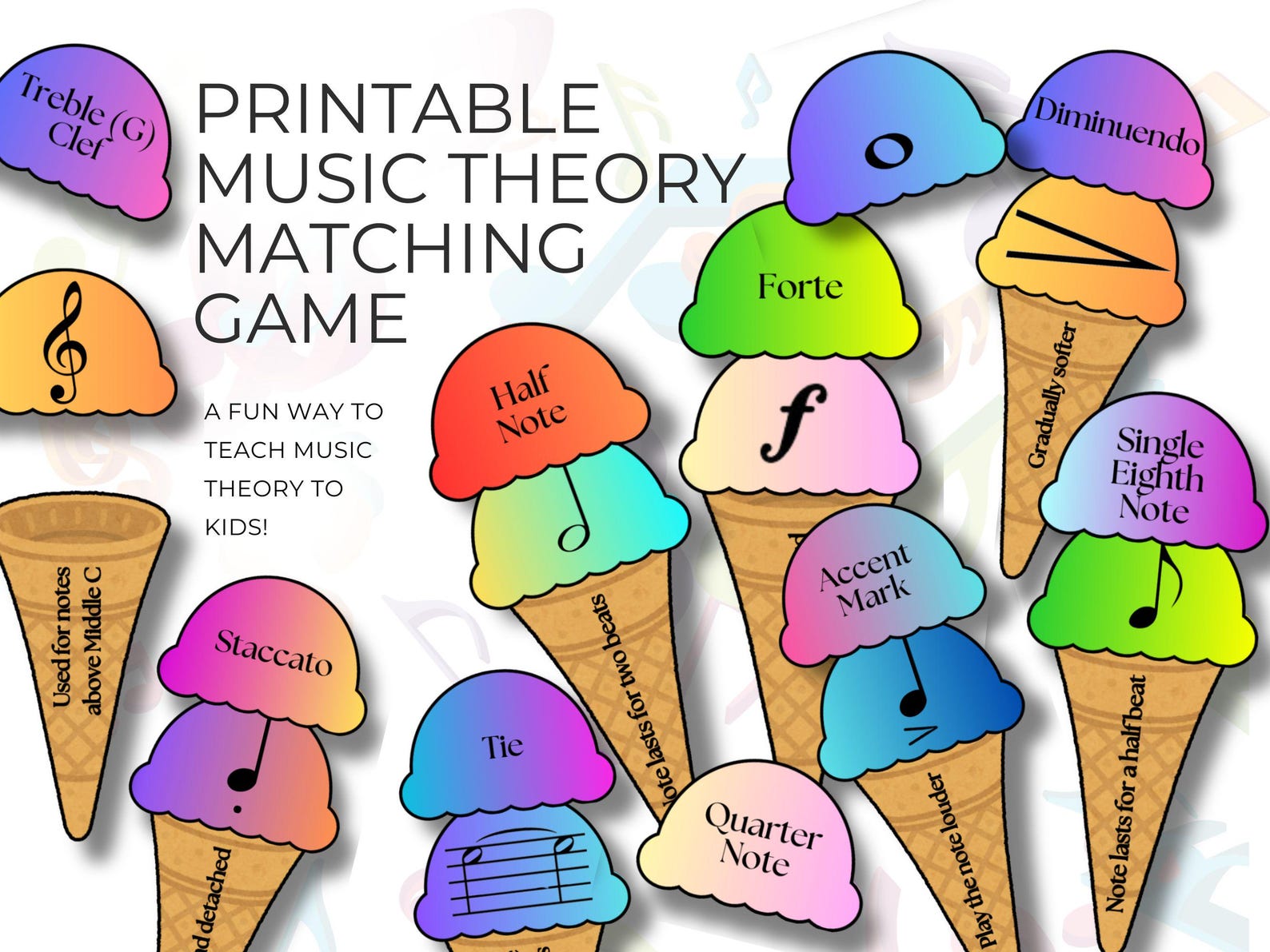 Musical Theory Matching Game, Stackable Ice Cream Cones, Printable PDF ...