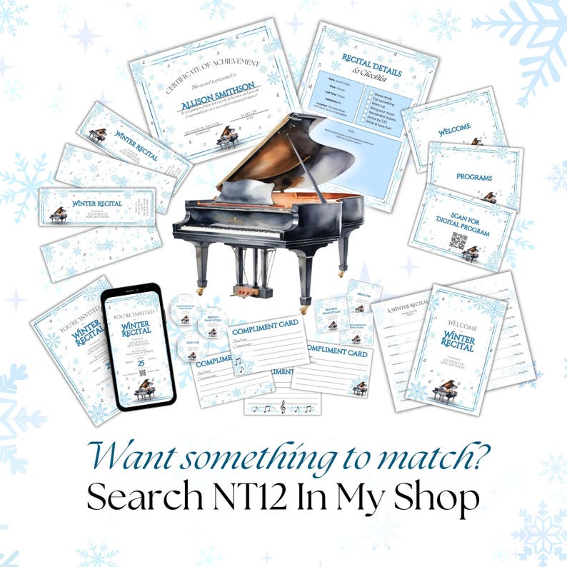 Piano Recital Certificate Template, Holiday Snowflake Design for Winter ...