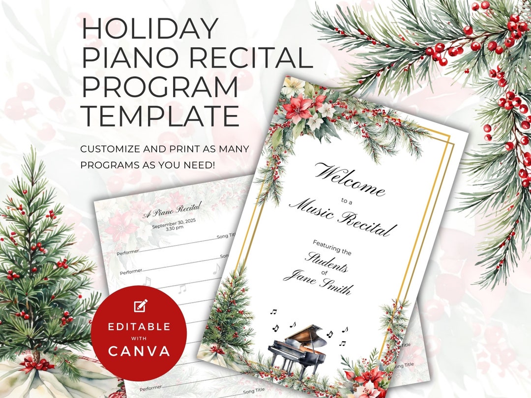 Piano Recital Program Christmas, Double Sided Folding Card, Canva ...