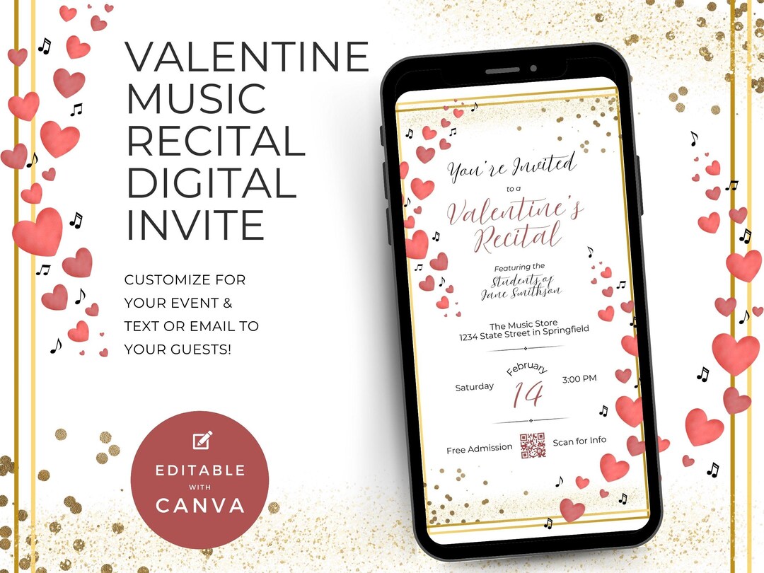 Music Recital Digital Invitation, Sweetheart Design for Valentines Day ...