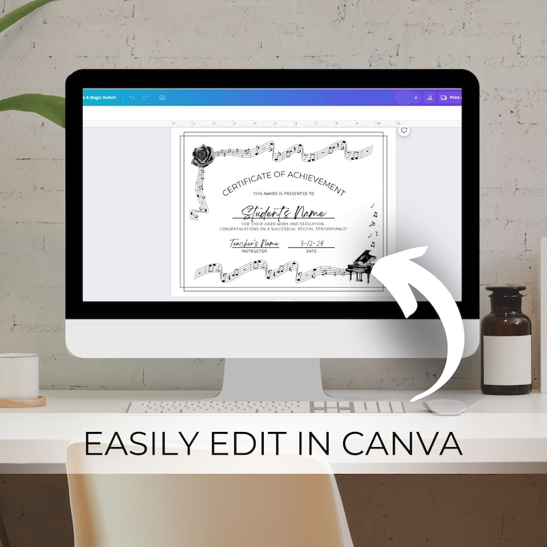Piano Recital Certificate, Music Student Achievement Award, Editable ...