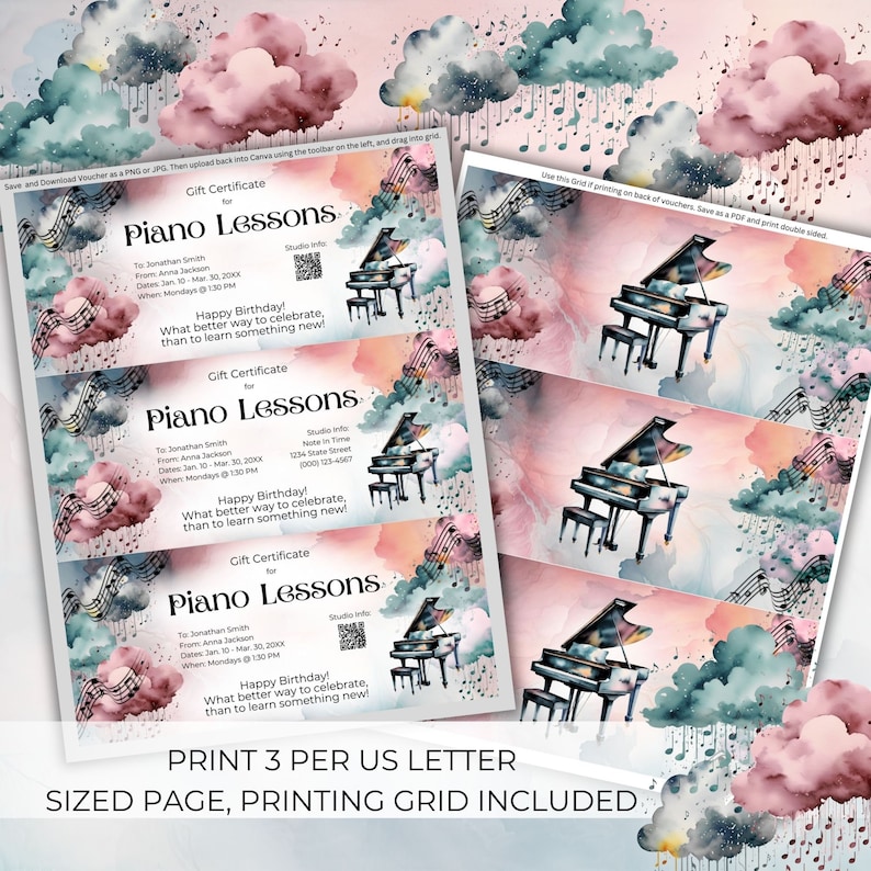 Piano Lessons Gift Voucher Template, Editable in Canva, Music ...