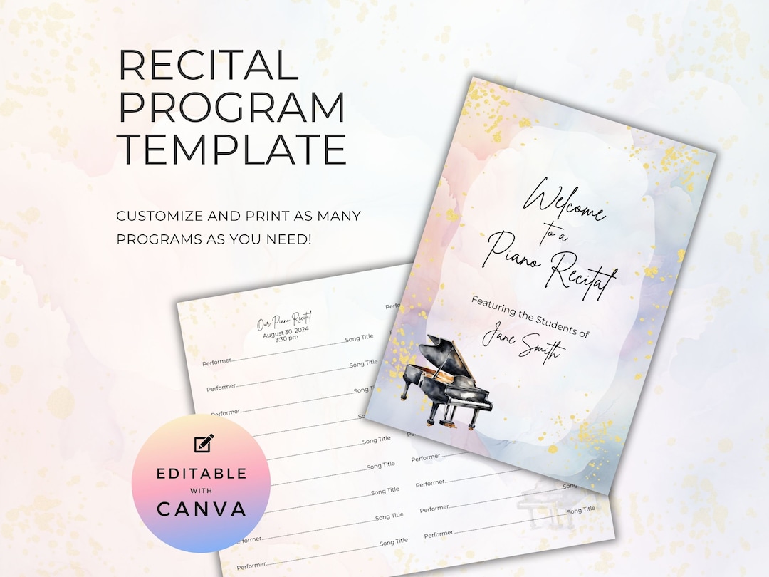 Piano Recital Program Template, Music Teacher Resource, for Performance ...