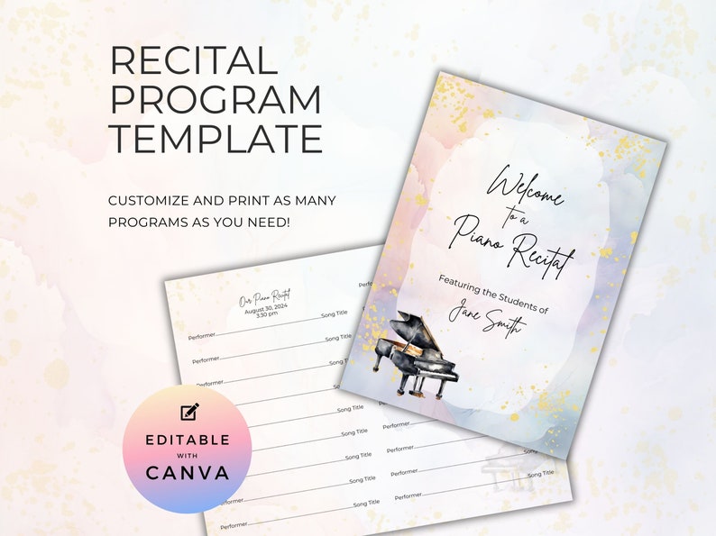 Piano Recital Program Template, Music Teacher Resource, for Performance ...
