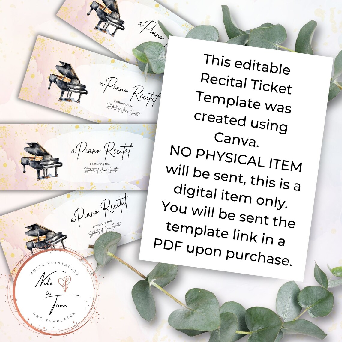 Recital Ticket Template for Piano & Music Performance, Special Event ...