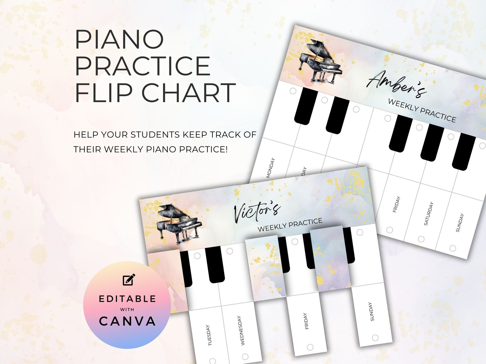 Piano Practice Flip Chart, for Kids Music Habits, Tracker Sheet ...