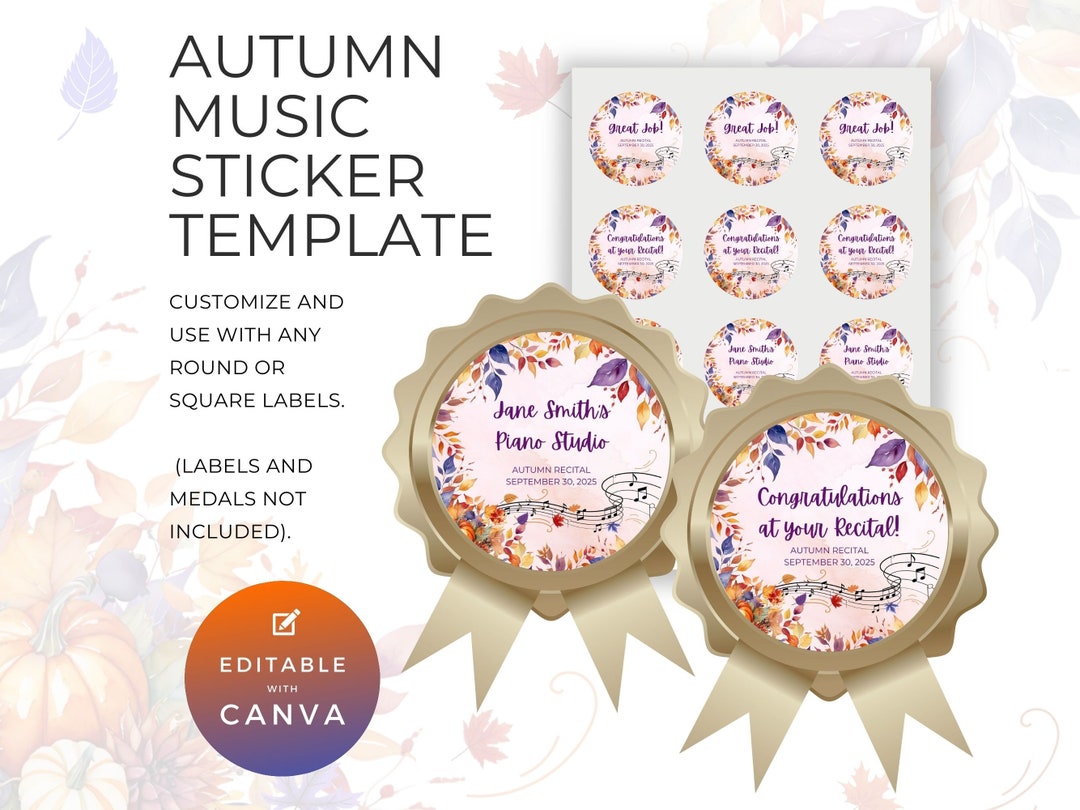 Recital Sticker Template, Music Achievement Reward for Piano Students ...