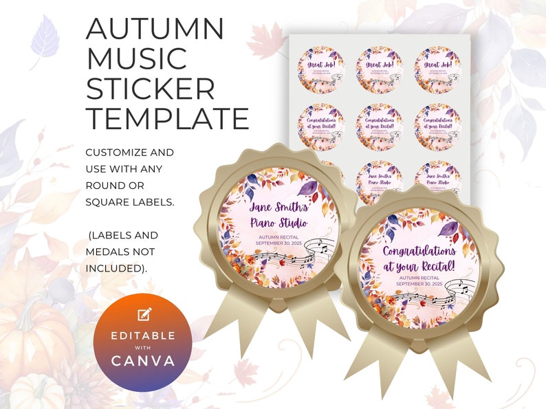 Recital Sticker Template, Music Achievement Reward for Piano Students ...