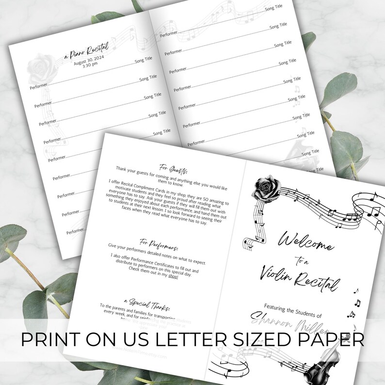 Violin Recital Program Template, Simple Modern Black & White, for ...