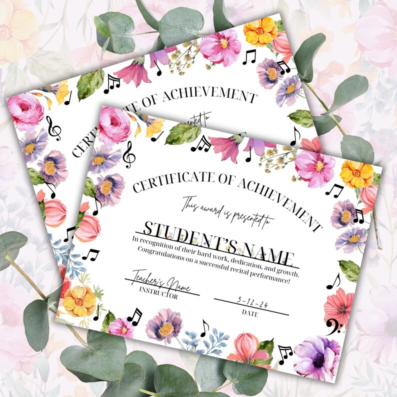 Music Recital Certificate, Piano Voice Student Achievement Award ...