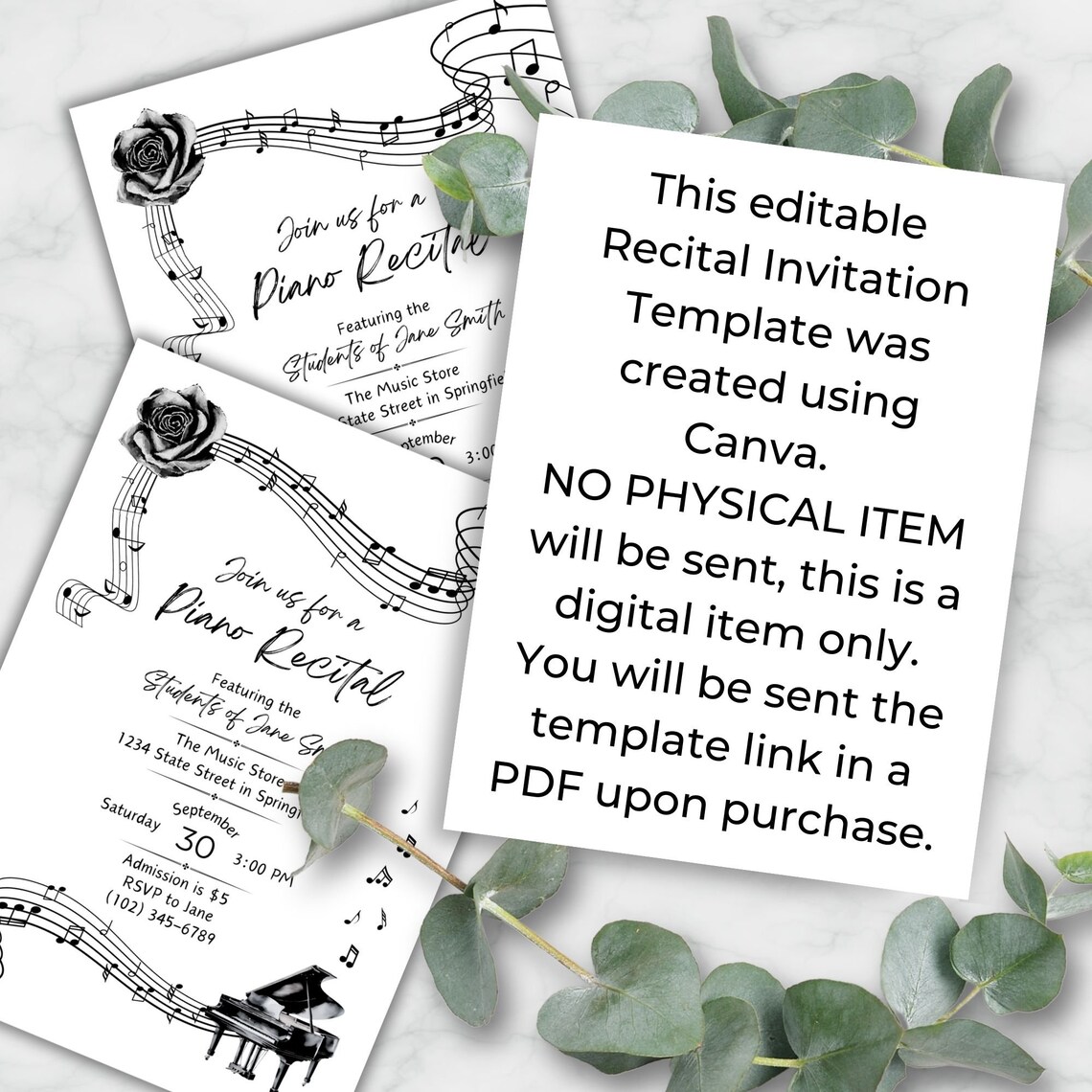 Piano Recital Invitation, Simple Modern Theme, for Teachers or Students ...