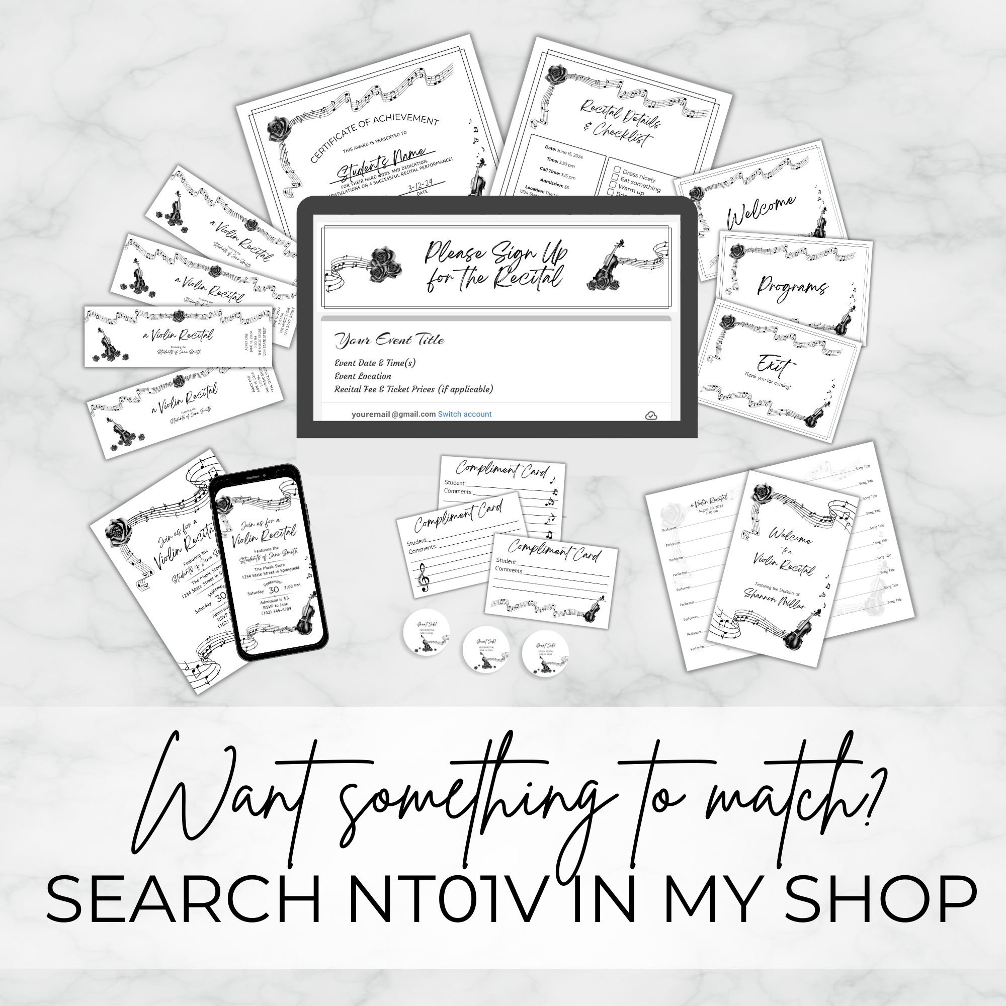 Violin Recital Program Template, Simple Modern Black & White, for String Orchestra Performance ...