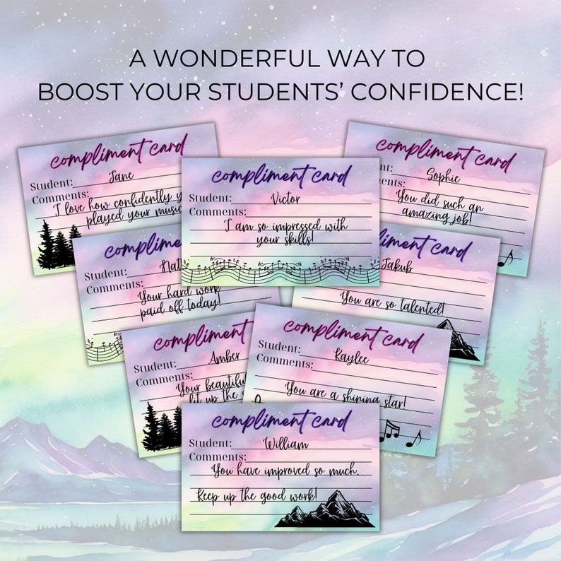 Music is Magic Compliment Cards for Recitals, Aurora Night Sky ...