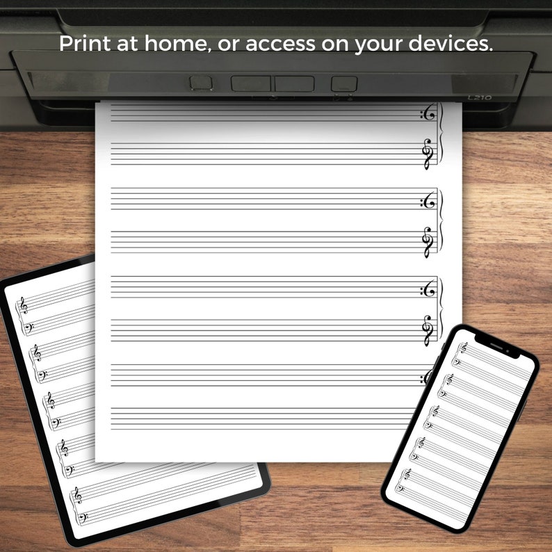 Music Manuscript Paper, Printable Blank Sheets, Piano Grand Staff ...