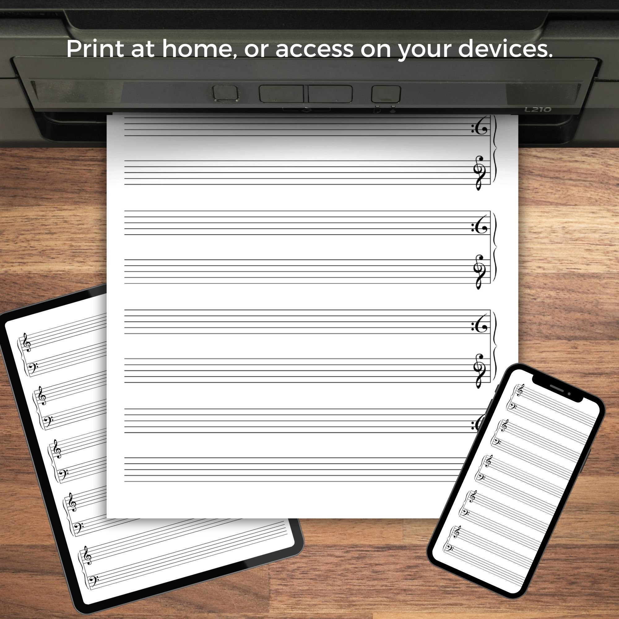 Music Manuscript Paper, Printable Blank Sheets, Piano Grand Staff ...