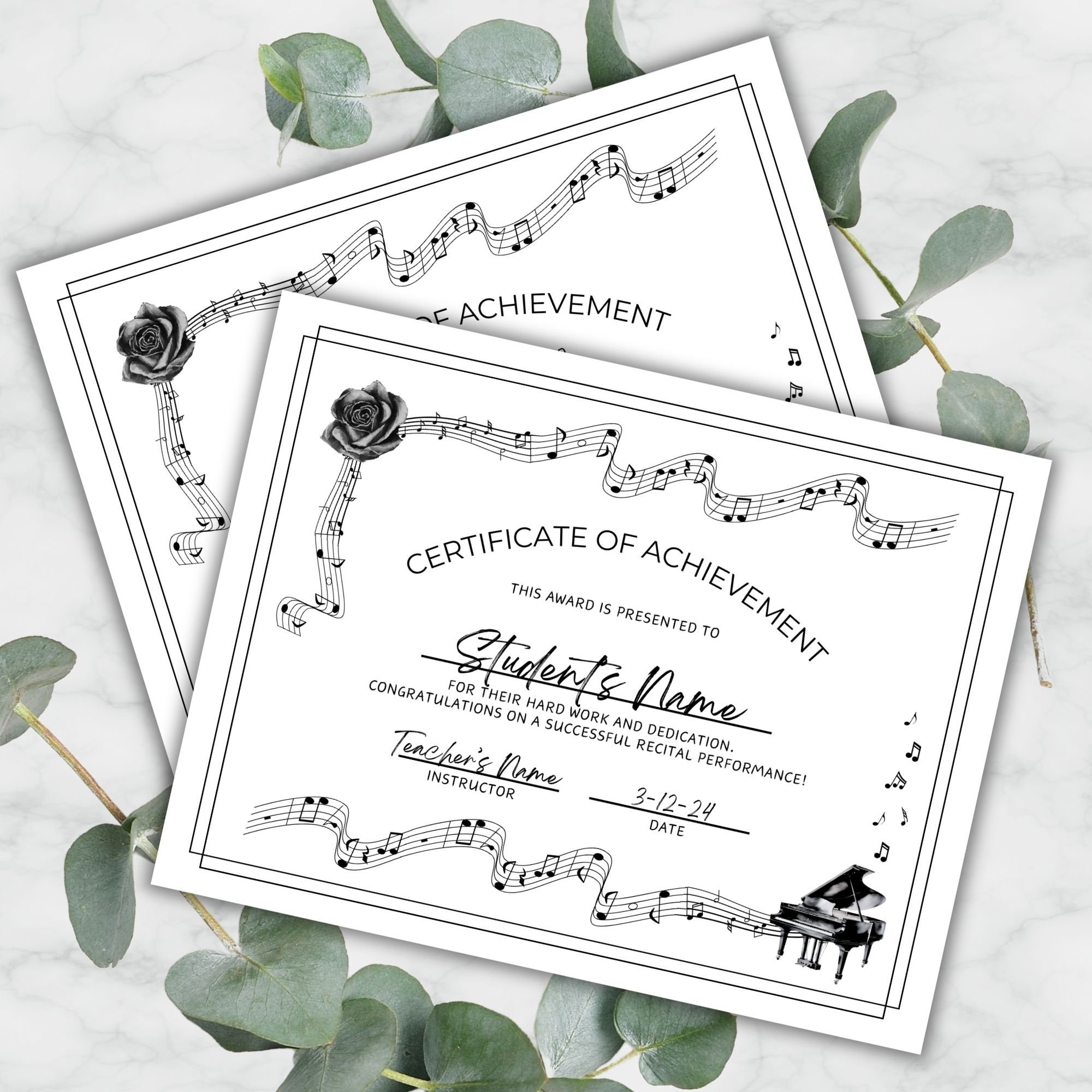 Piano Recital Certificate, Music Student Achievement Award, Editable ...