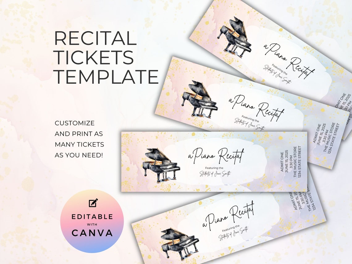 Recital Ticket Template for Piano & Music Performance, Special Event ...