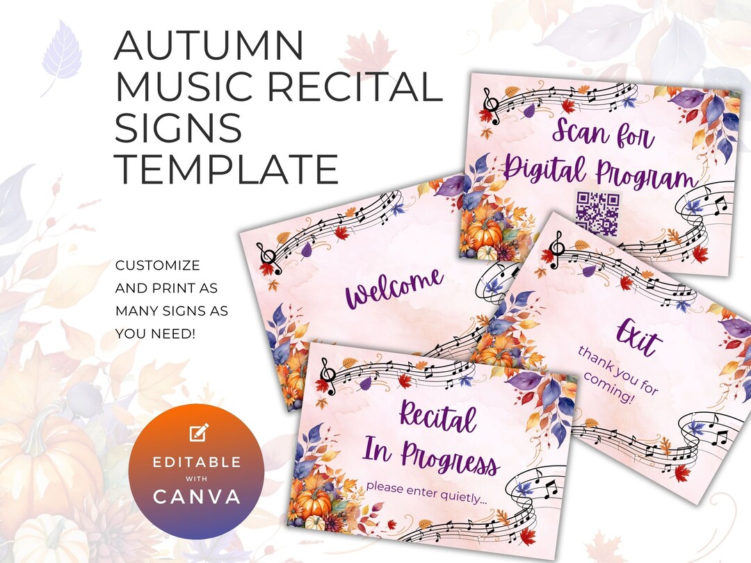 Music Recital Posters, Door or Table Signage to Guide Audience, Welcome ...