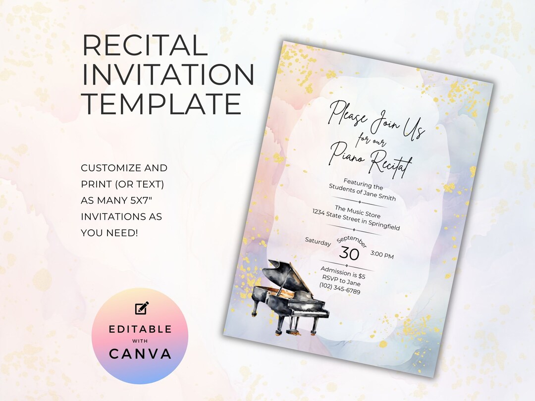 Piano Recital Invitation, for Teachers or Students, Editable Canva ...