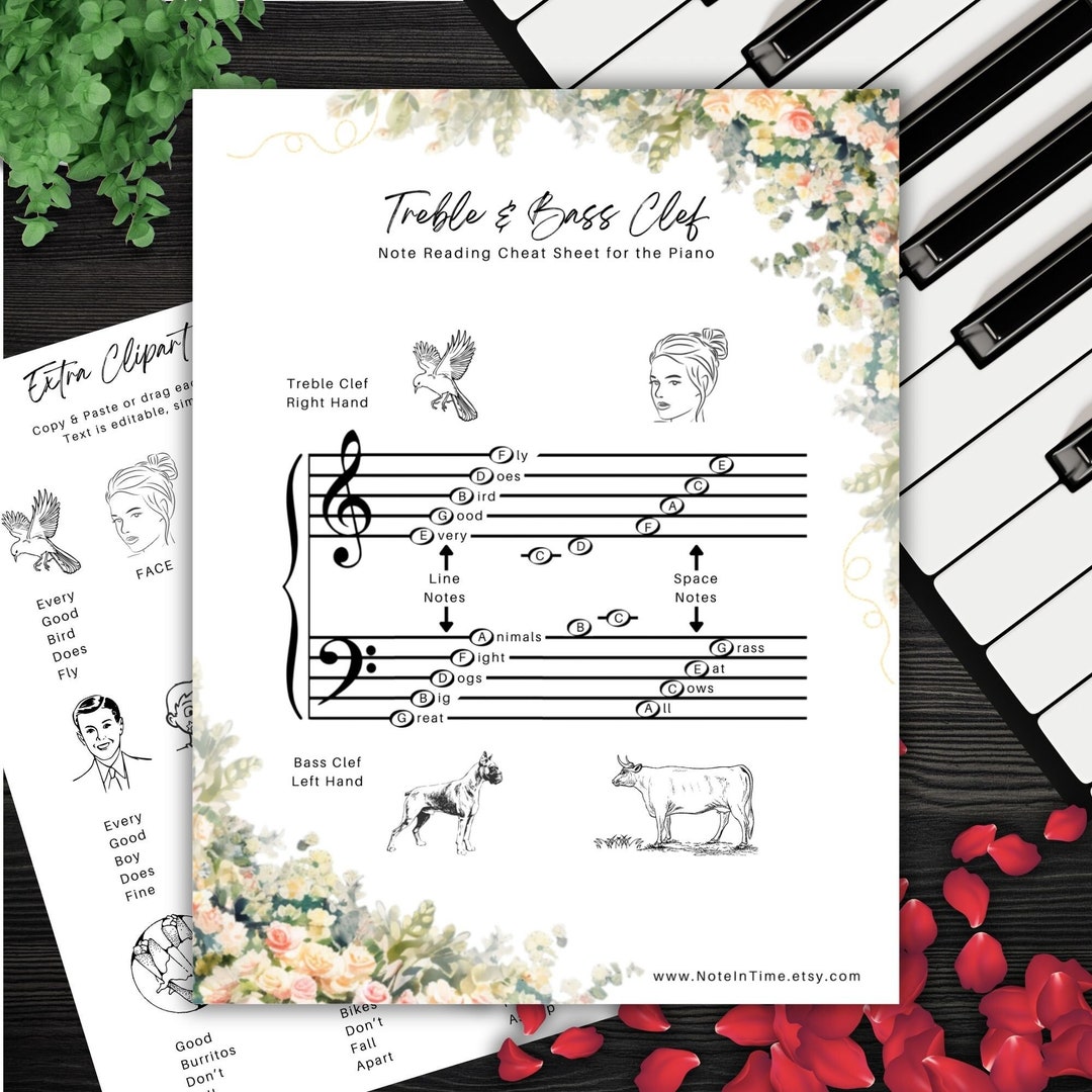 Sheet Music Notes Chart, Piano Teacher Resource, Music Theory Education ...