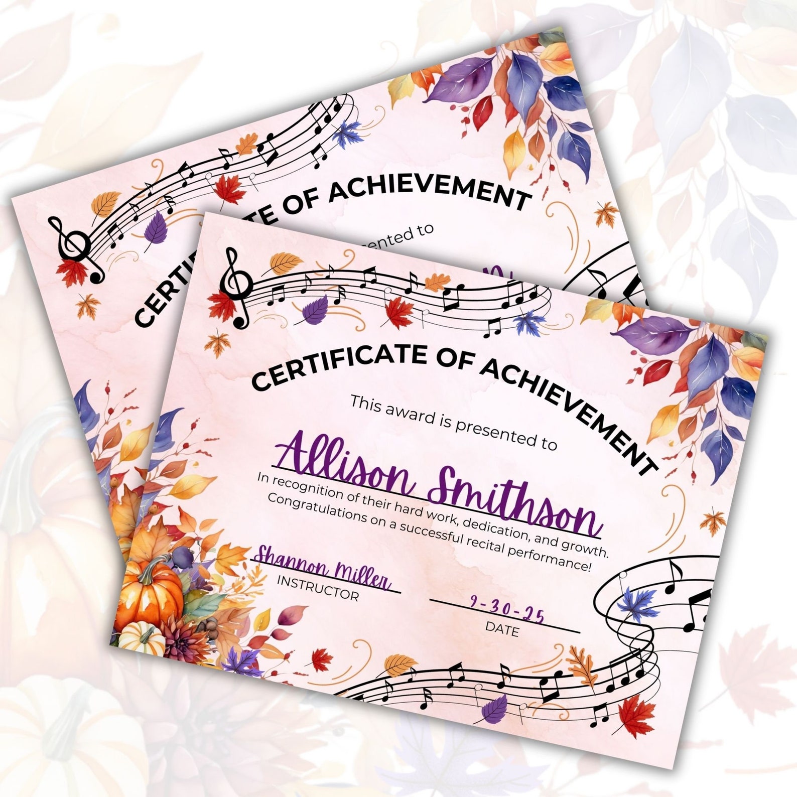 Music Recital Certificate, Student Achievement Award, Editable Canva ...