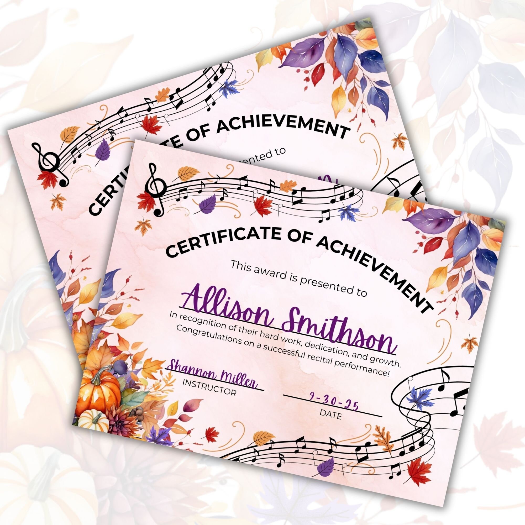 Music Recital Certificate, Student Achievement Award, Editable Canva ...