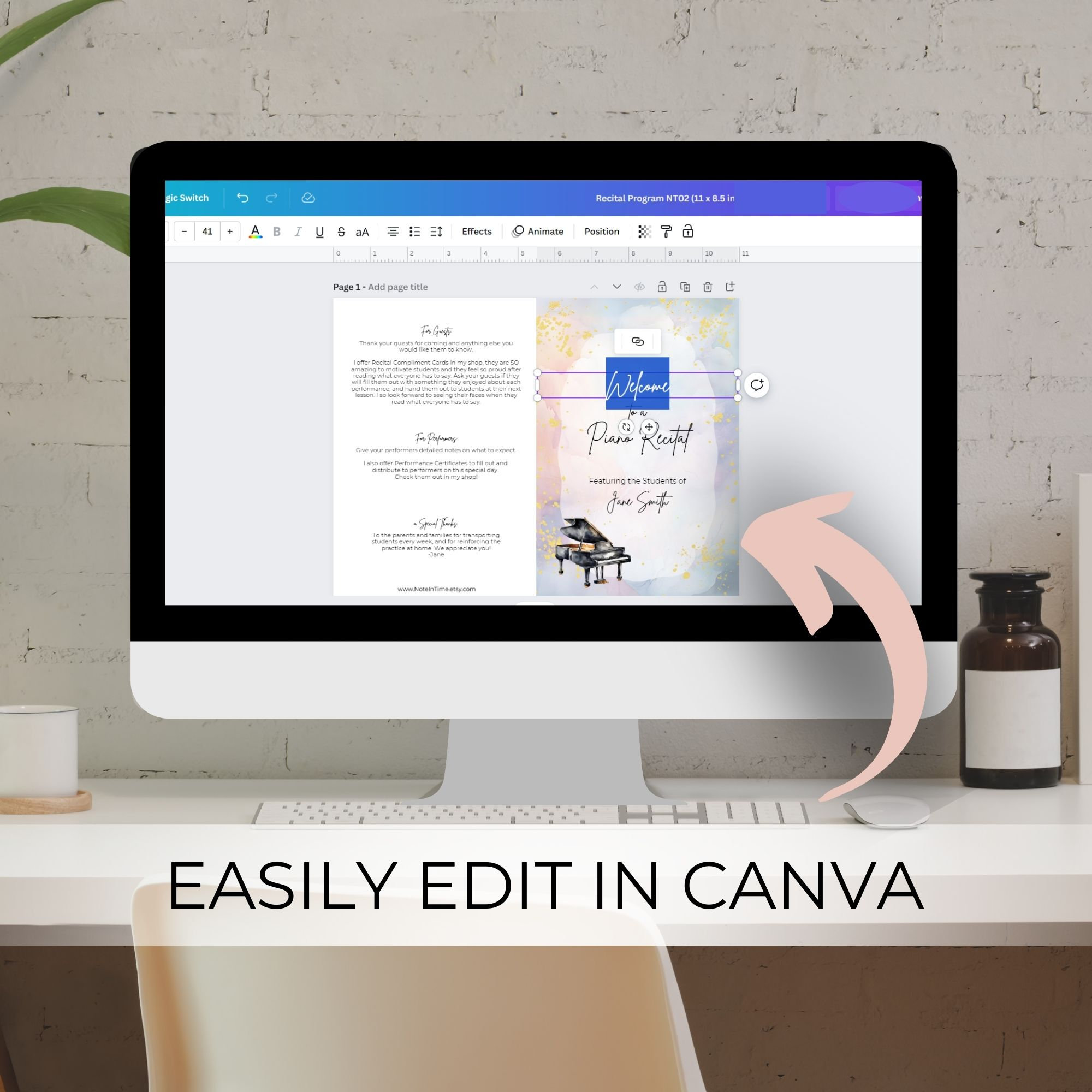 Piano Recital Program Template, Music Teacher Resource, for Performance ...