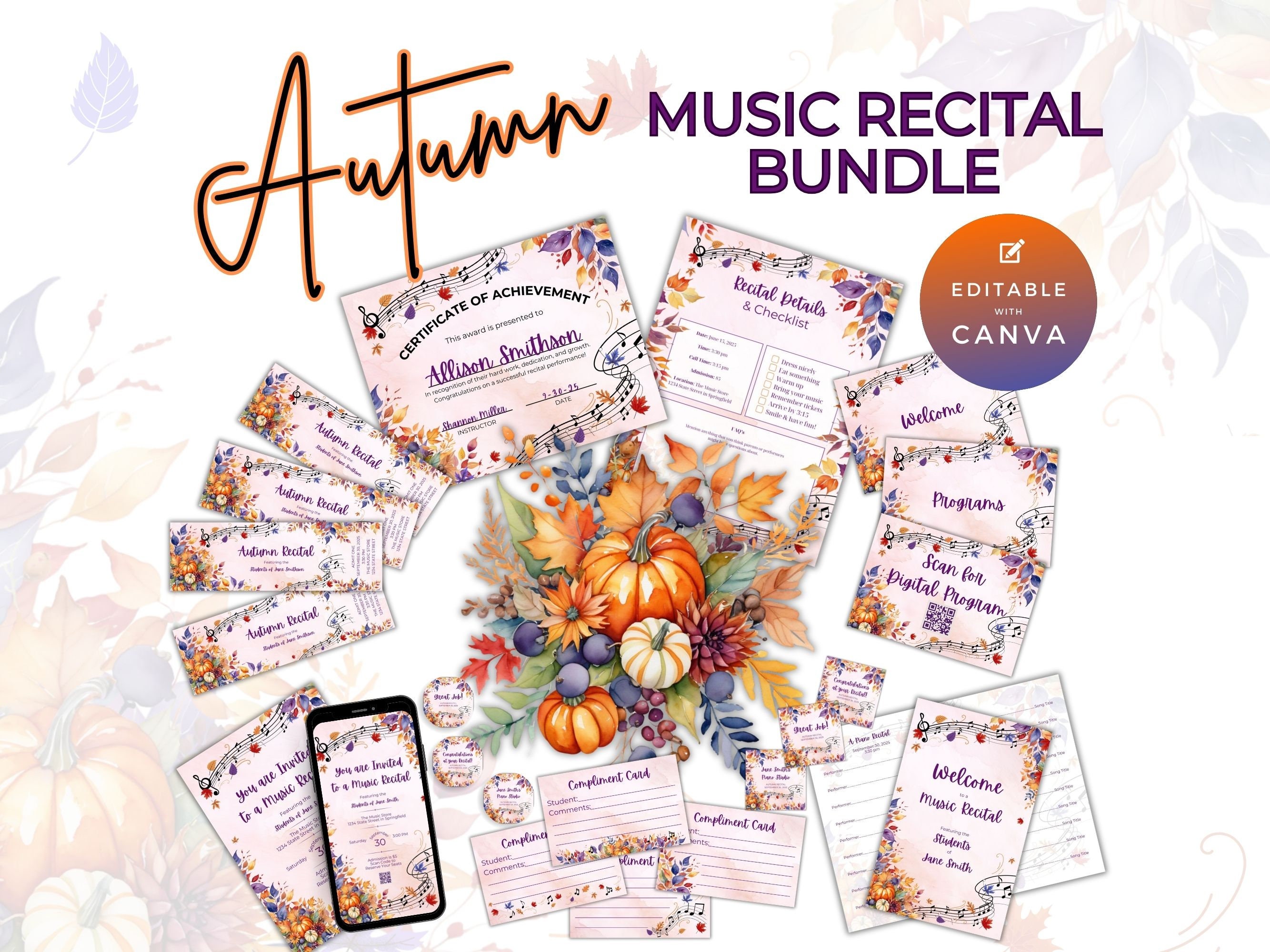 Music Recital Bundle, Event Planning Templates, Sign Up, Invitation ...