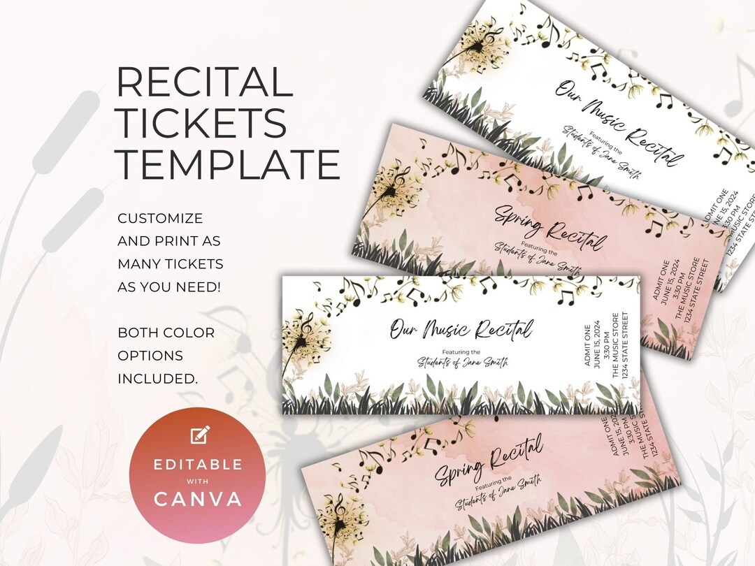 Recital Ticket Template for Piano & Music Performance, Special Event ...