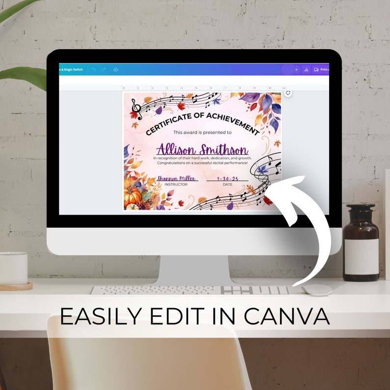 Music Recital Certificate, Student Achievement Award, Editable Canva ...