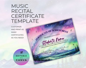 Music Recital Certificate, Music is Magic Theme, Piano Voice Student ...