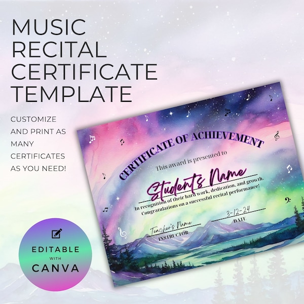 Music Recital Sticker Template, Wildflower Floral, Achievement Reward ...