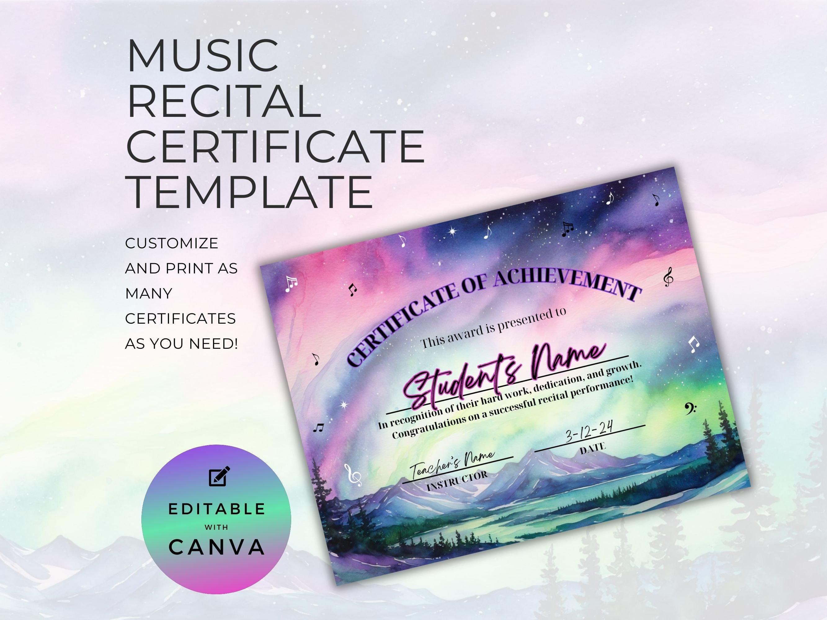 Music Recital Certificate, Music is Magic Theme, Piano Voice Student ...