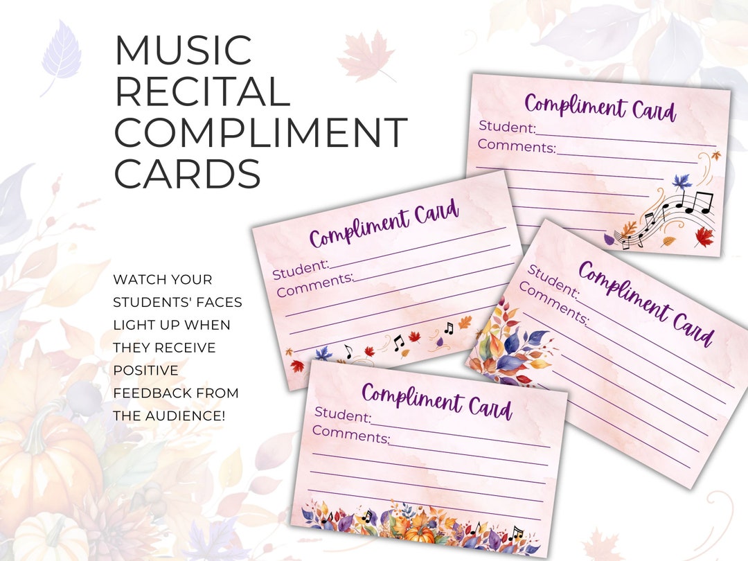 Compliment Cards for Music Recitals, Printable Piano Teacher Resource ...