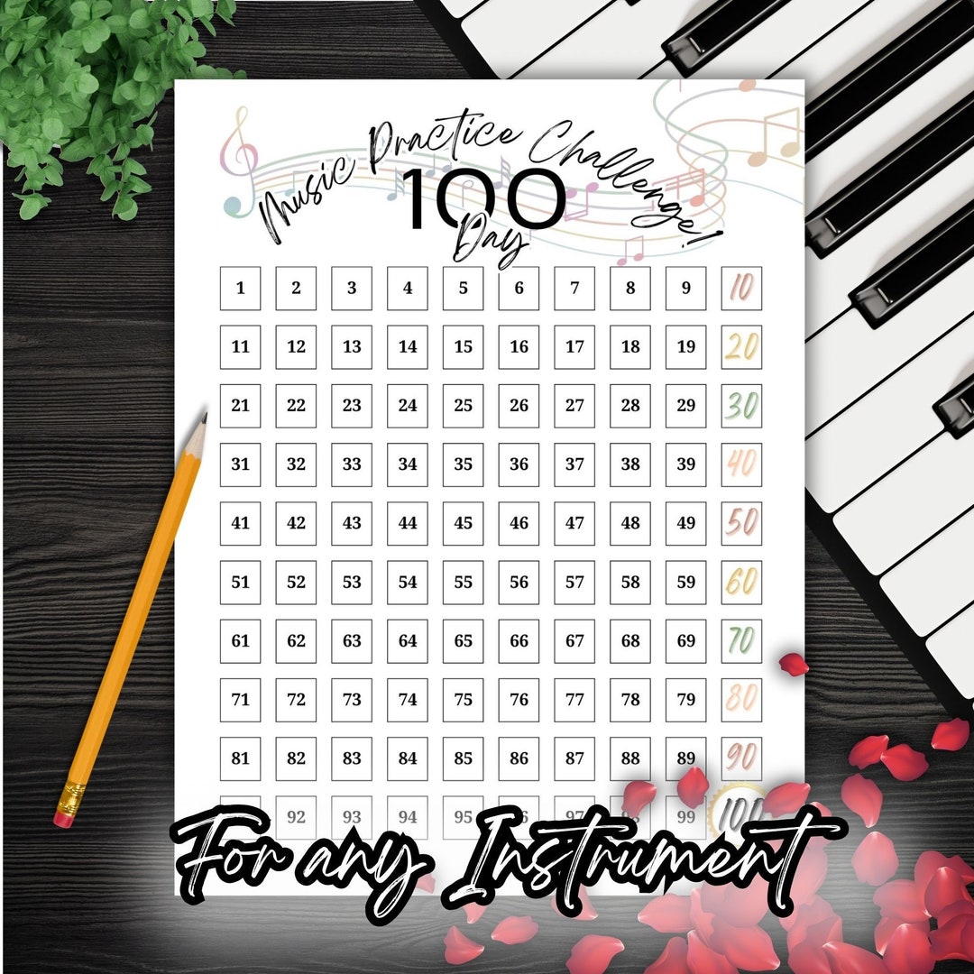 100 Day Practice Challenge for Music Students, Motivational Chart, Goal ...