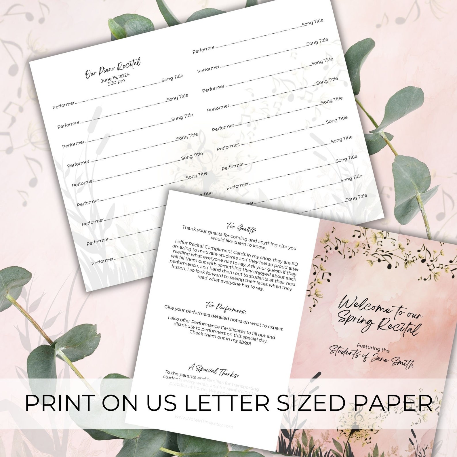 Piano Recital Program Template, Music Teacher Resource, for Performance ...