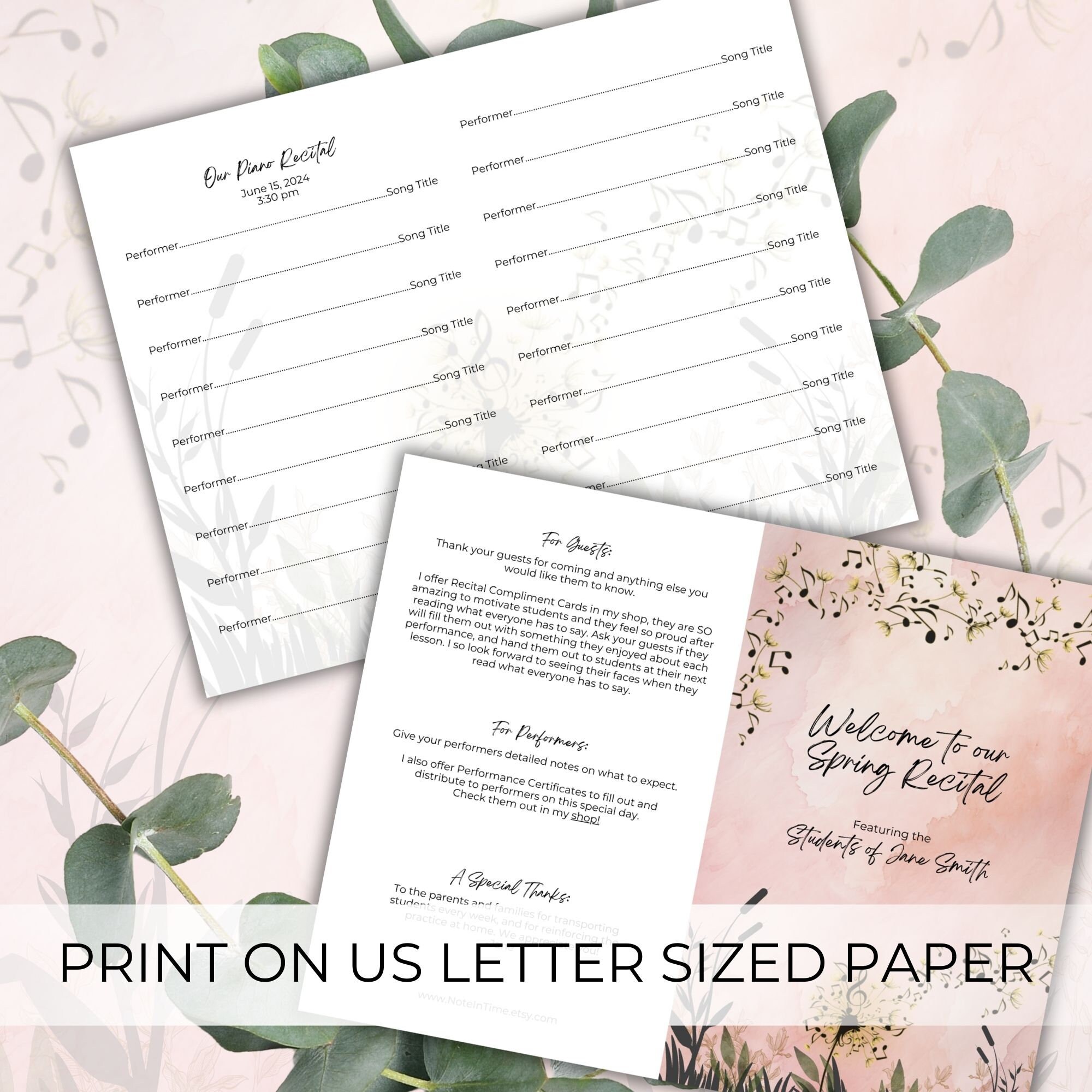 Piano Recital Program Template, Music Teacher Resource, for Performance ...