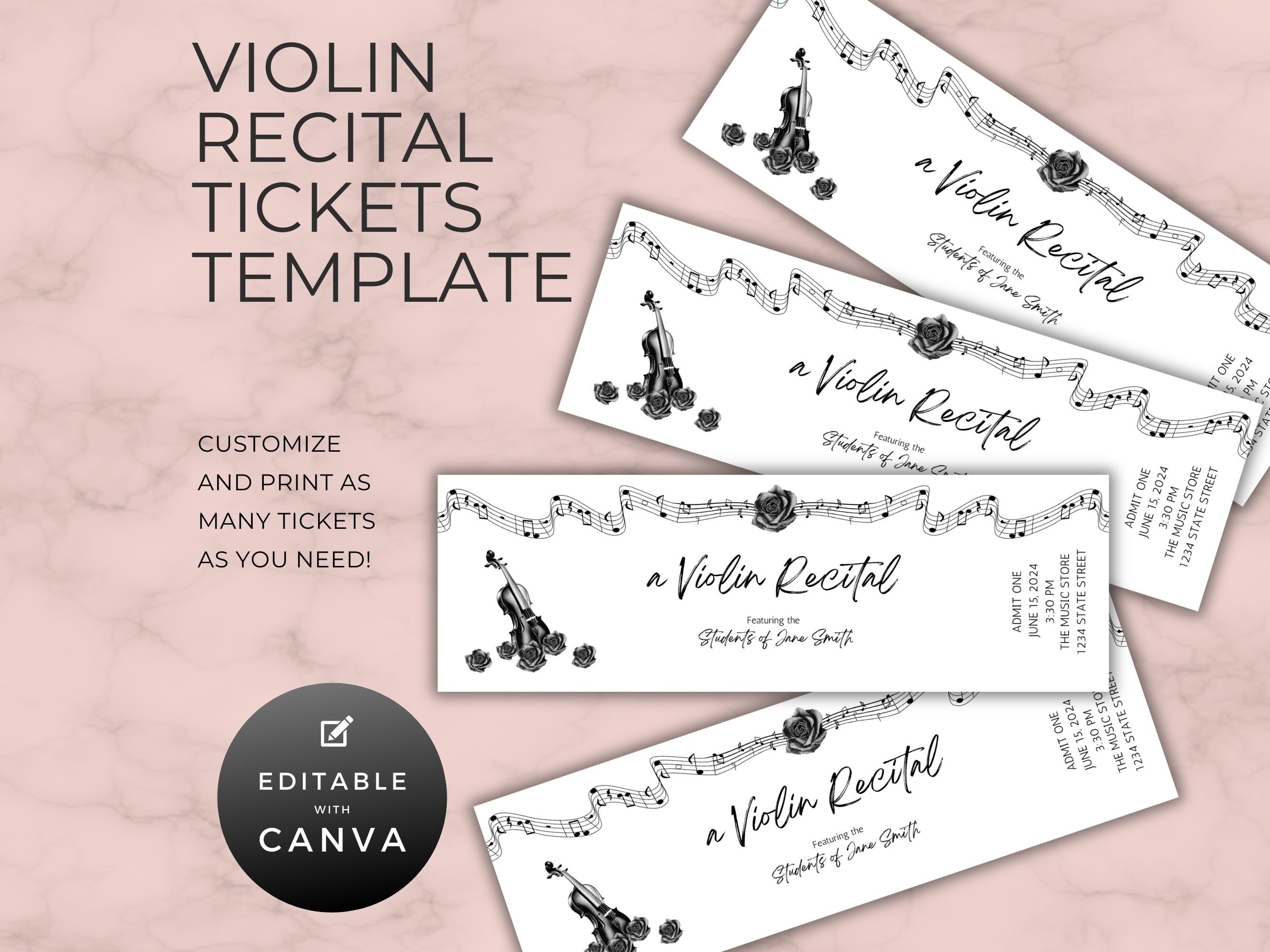 Violin Recital Ticket Template for Orchestra Concert, Performance Event ...