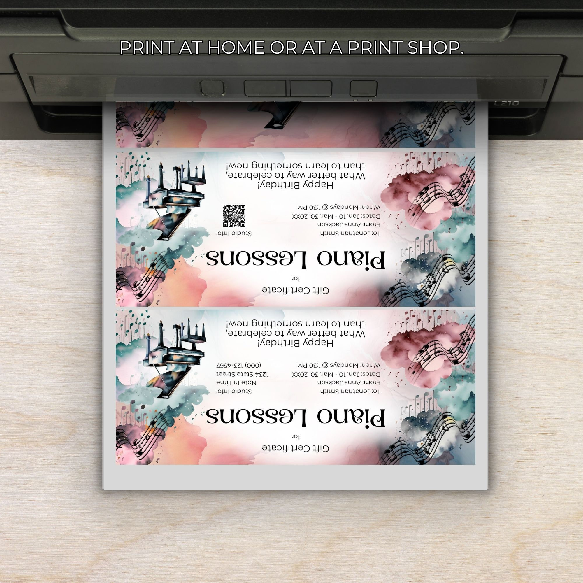 Piano Lessons Gift Voucher Template, Editable in Canva, Music ...